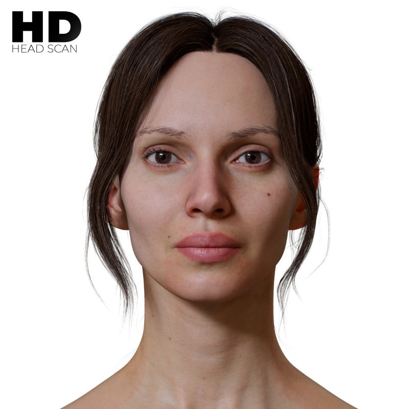 photorealistic female head 3d model with hair